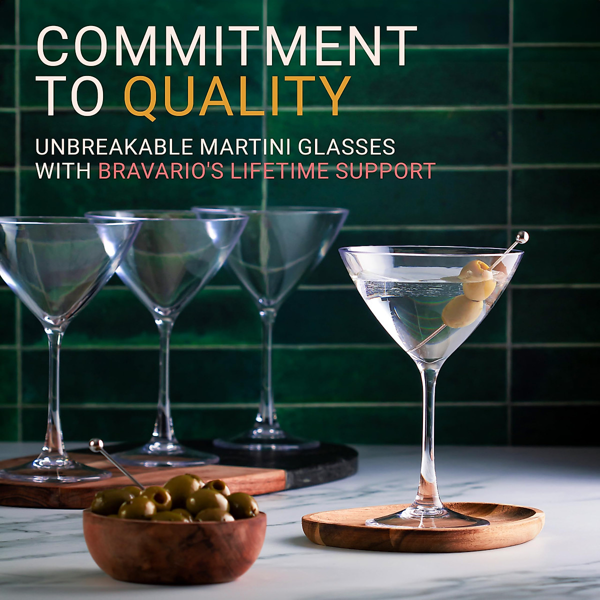 Unbreakable Plastic Martini Glasses, 100% Tritan Shatterproof Plastic Cocktail Glasses, Premium Quality, BPA-Free Dishwasher-Safe Reusable, 8 oz Set of 4