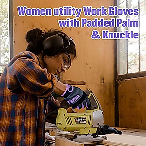 AIGEVTURE Utility Work Gloves Women, Safety Mechanic Working Gloves Touch Screen,Flexible Breathable Yard Work Gloves
