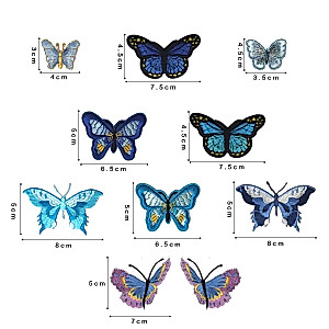 Mililanyo 10 Pieces Blue Butterfly Iron on Patches, Embroidery Applique Sew on Repair Patches for DIY Decor, Jeans, Jackets, Bags, Cloth