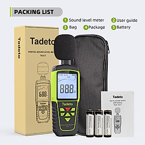 Decibel Meter, Tadeto Digital Sound Level Meter Portable SPL Meter 30dB to 130dB(5 Measurement Range) Backlight LCD Display, MAX/MIN Noise Measurement, Audible and Visual Alarms,Data Hold, A/C Mode