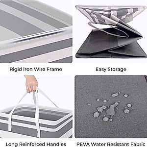 2 Pack Large Laundry Basket,Waterproof, Freestanding Laundry Hamper, Collapsible Clothes Hamper with Extended Handles for Clothes in The Dorm and Family (A)