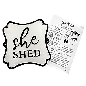 AuldHome Cast Iron She Shed Sign, Black-and-White Decorative Rustic Plaque