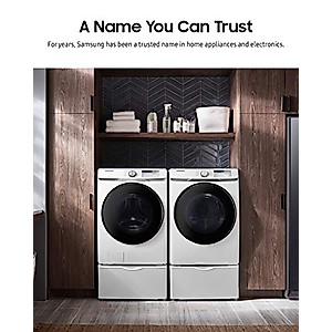 SAMSUNG 27-Inch Washer Dryer Pedestal Stand w/ Pull Out Laundry Storage Drawer, Stainless Steel, WE402NW/A3, White