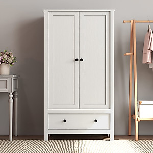 Panana 2 Door Wardrobe, Armoire with Drawer for Bedroom (White)