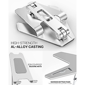 MoKo Tablet/Phone Stand, Foldable Aluminum Desk Phone Stand for iPhone/Tablet 4-11", Fit with iPhone 16/Pro/Pro Max/Plus, iPhone 14 Pro Max/14, iPad Air 4/Mini 6, iPad Pro 11, iPad 10.2 10th, Silver