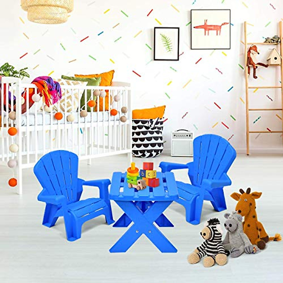 Costzon Kids Table and Chair Set, Toddler Activity Table and Adirondack Chairs for Picnic, Garden, Patio, Backyard & Beach, Outdoor & Chairs (Blue)