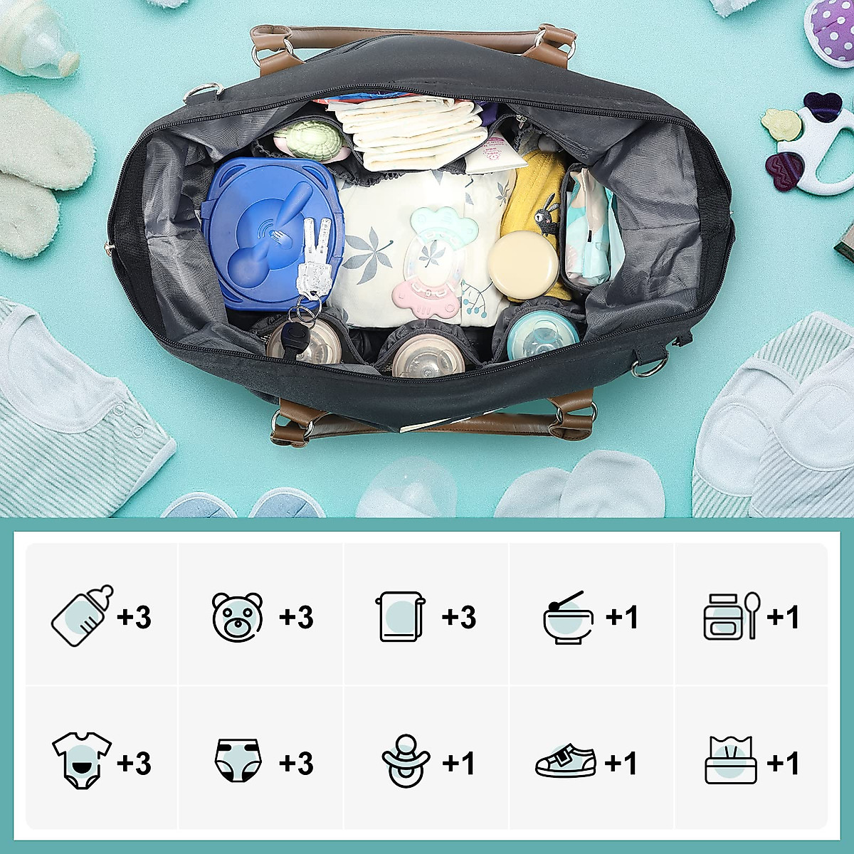 Sucipi Diaper Tote Bag,Hospital Bag,Mommy Bag for Hospital,Large Capacity Waterproof Multifunctional hospital bags for labor and delivery Baby Tote Bag for Baby Care (Black)