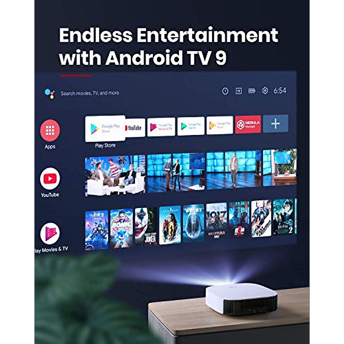 Anker Nebula Solar Portable 1080p Projector with Android TV 9.0 (5000+ Apps), Autofocus, Keystone Correction, Digital Zoom, Built-in Stand, 3Hr Battery Life for Indoor/Outdoor(Renewed)