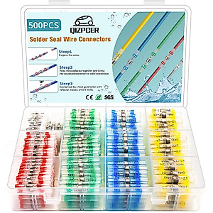 500Pcs Solder Seal Wire Connectors Kit, Heat Shrink Wire Connectors Waterproof Electrical Cable Butt Terminals for Marine Automotive Trailer RV Boat Truck Wiring