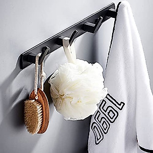 Jamend Clxp Space Aluminum Lightweight but Sturdy, Over The Door Robe Rack with Screws, for Hanging Dog Leash Bags Towel Purse, 12.8-Inch, Matte Black, Wall-Mounted, Metal Coat Hooks.(4-Hook)