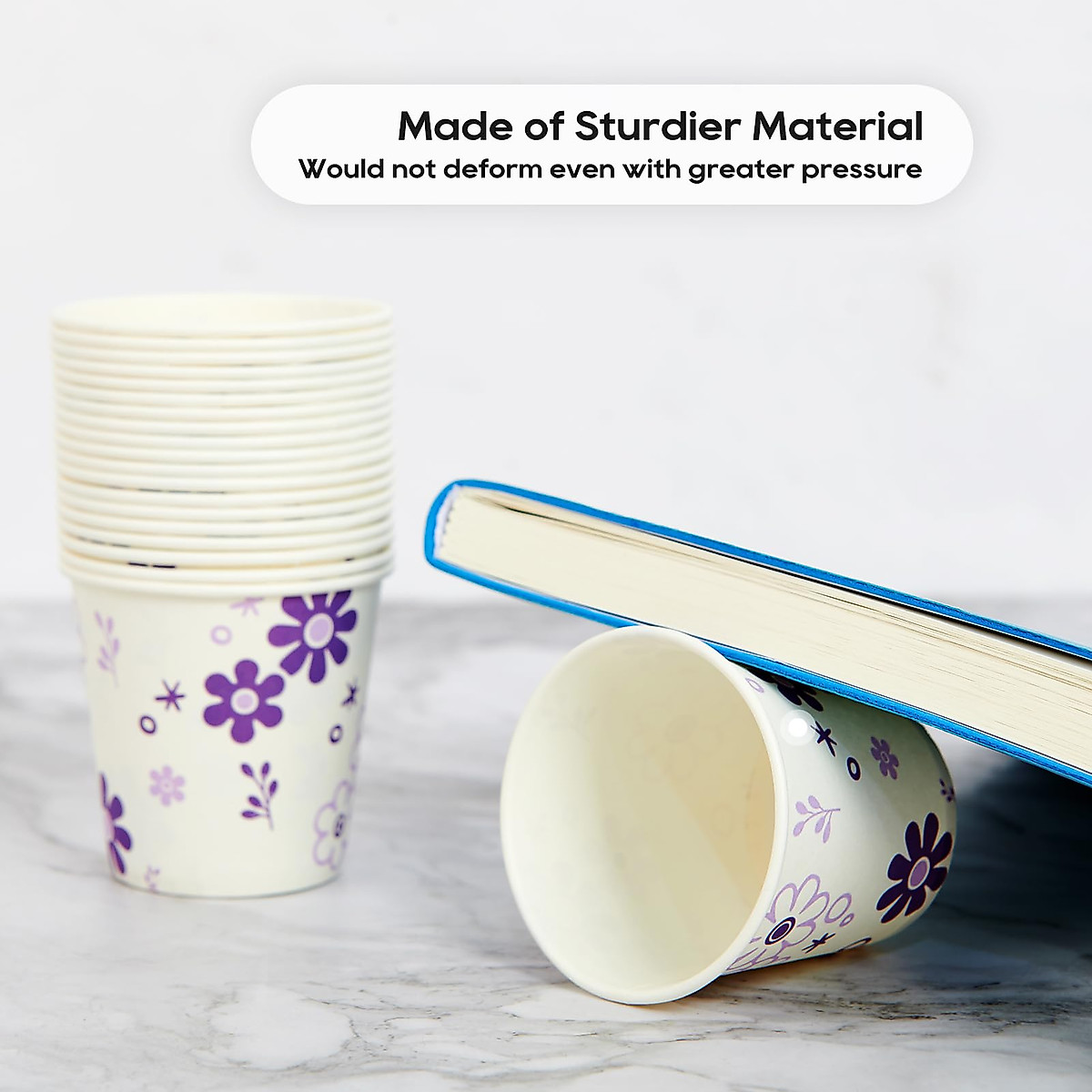 [300 Pack]3oz Disposable Bathroom Cups, Paper Cups, Mouthwash Cups, Cold Disposable Drinking Cup for Party, Picnic, BBQ, Travel, and Event, Purple Floral