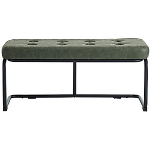ZH4YOU 39 Inch Modern Dining Bench Indoor, Upholstered Leather Entryway Bench with Metal Legs, Button Tufted Ottoman Bench with Shoe Storage, Small Bench for Kitchen & Living Room Furnitures, Pu Green