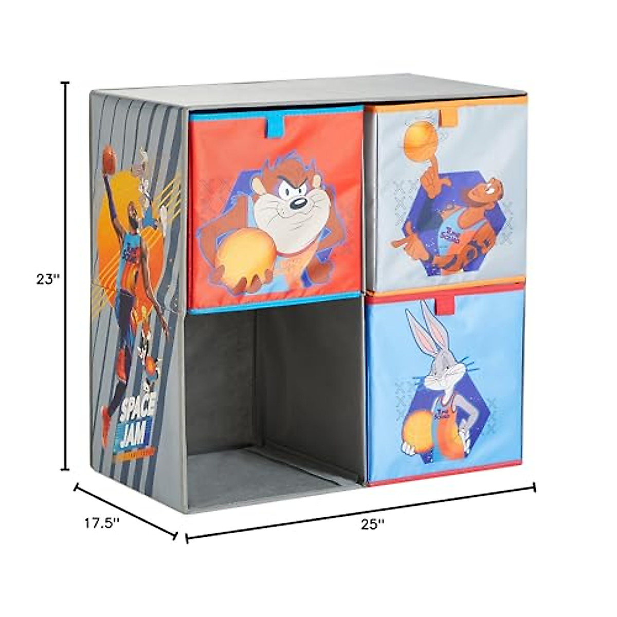 Idea Nuova Space Jam Collapsible Storage Cubby Unit and Bookshelf with 3 Collapsible Cubes