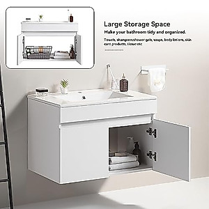 NOTOP 24" Floating Bathroom Vanity with White Ceramic Sink Comb, Modern Undermount Solid Wood Two Soft Close Doors Wall-Mounted Cabinet Set for Small Space Saver Organizer, 24IN