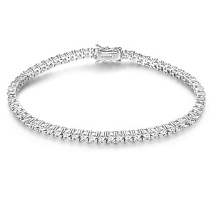 Gemsme 18K White Gold Plated 3.0mm Cubic Zirconia Classic Tennis Bracelet 6.0 Inch