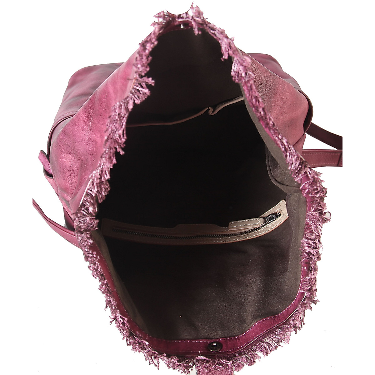 Diophy Genuine Leather Archaize Fringe with Buckle Backpack D10030 (Olive)