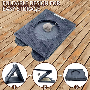 Fhiny Triangle Cat Scratching Post, Natural Sisal Cat Standing Scratch Board with Hanging Plush Ball Toy Pet Cave Nest Indoor Cats Pads Activity Center for Keeping Away from Furniture