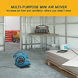 XPOWER P-80A Mini Mighty 138 W 600 CFM Centrifugal Air Mover, Carpet Dryer, Floor Fan, Blower, Stackable, Daisy Chain, for Water Damage Restoration, Janitorial, Plumbing, Home Use