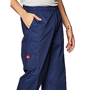 Dickies Men's Signature Elastic Waist Scrubs Pant, Navy, Large