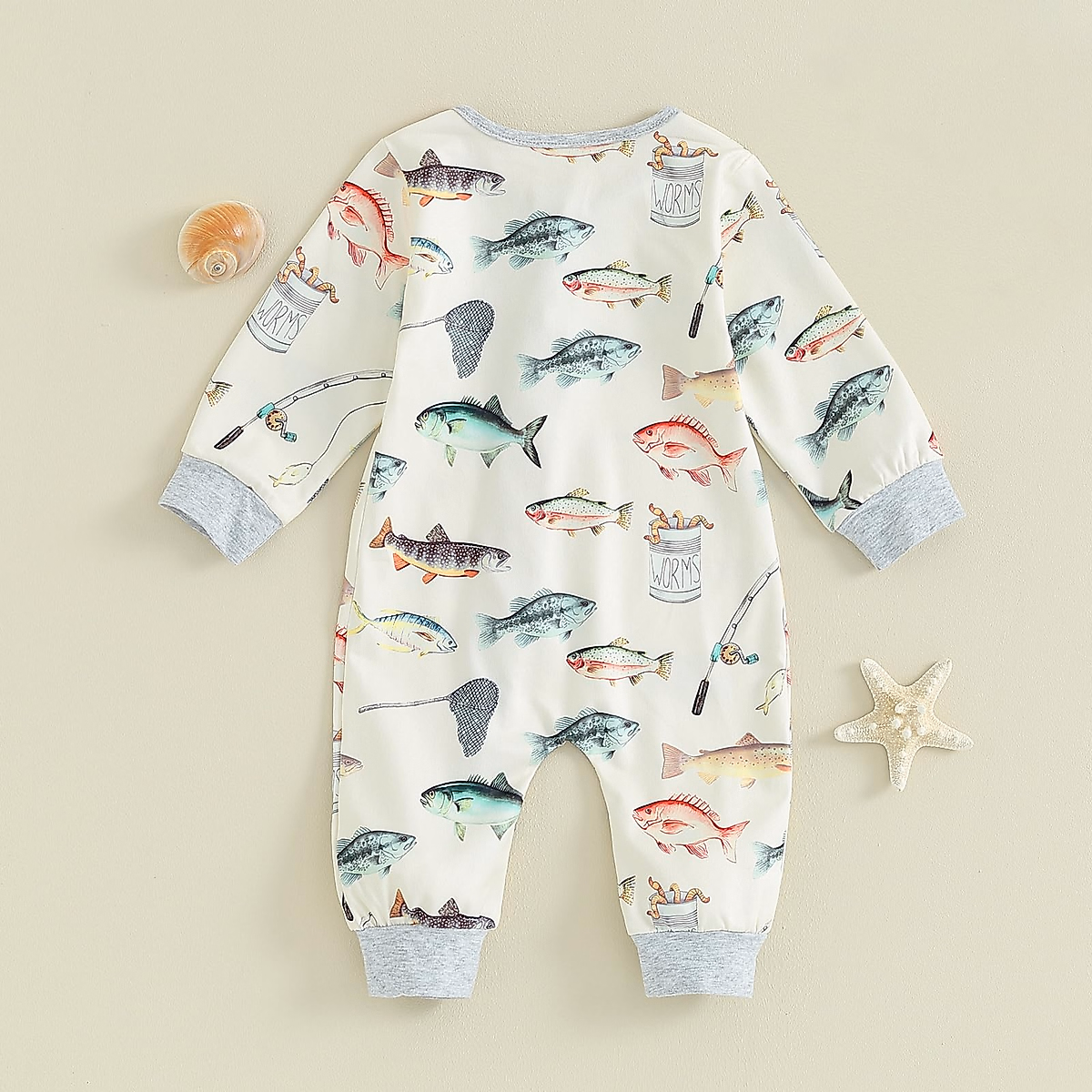 Lamuusaa Western Baby Girl Boy Clothes Long Sleeve Cow Print Romper Zipper Bodysuit Jumpsuit One Piece Fall Winter Outfit (Fish-White, 0-6 Months)