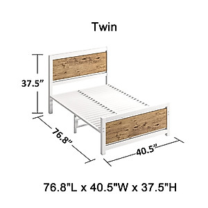 Catrimown Twin Bed Frames, Metal Twin Bed Frame with Headboard and Wooden Steel Slat Support, Heavy Duty Metal Platform Bed Frame, Under Bed Storage, No Box Spring Needed, White