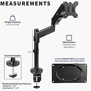 VIVO Heavy Duty Articulating Single Pneumatic Spring Arm Desk Mount Stand, Fits 17 to 32 inch Standard Screens or 43 inch Ultrawides up to 26.4 lbs with Maximum VESA 200x100mm, STAND-V101H