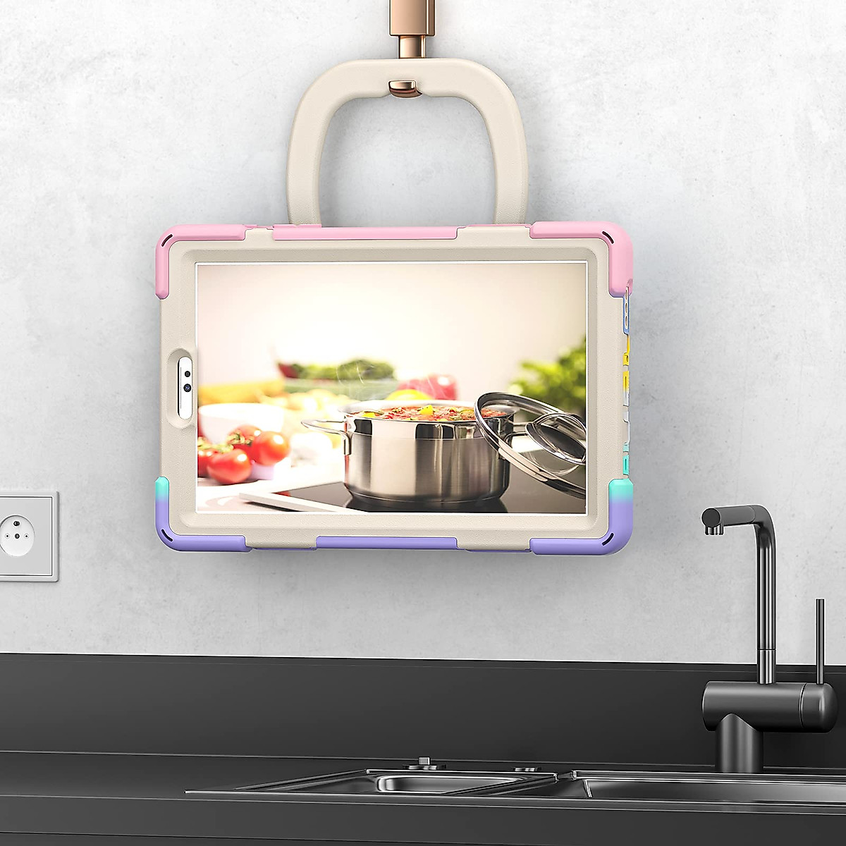 Slticase Case for Samsung Galaxy Tab A7 Lite 8.7 2021 Rainbow Pink Cute for Kids Todders Children Teen Girls Women w/Hand Grip | Protective Cover w/Pencil Holder Shoulder Strap for SM-T220/T225.