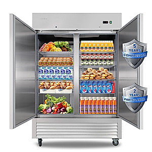 JINSONG 54" Commercial Refrigerator 2 Solid Door, 49 cu.ft 2 Section Stainless Steel Reach-in Refrigerator for Restaurant, Bar, Shop, Residential
