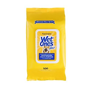 Wet Ones for Pets Desmellizing Multi-Purpose Dog Wipes with Baking Soda Dog Desmellizing Wipes for All Dogs in Tropical Splash Scent, Wet Ones Wipes for Desmellizing Dogs| Hundred Ct Pouch Dog Wipes