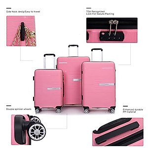 Tripcomp Luggage Sets Hardshell Travel Durable Suitcase Sets with Spinner Wheels TSA Lock, Carry-on,Luggage 3piece Set (20inch/24inch/28inch) (Pink)