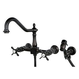 Kingston Brass KS7755ALBS+ English Country Kitchen Faucet with Brass Sprayer, Oil Rubbed Bronze Finish