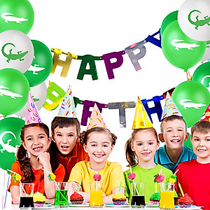 60 Pieces Crocodile Latex Balloons Alligator Themed Balloons and 2 Rolls Gold Balloon Ribbon for Reptile Party Baby Shower Birthday Party Decorations