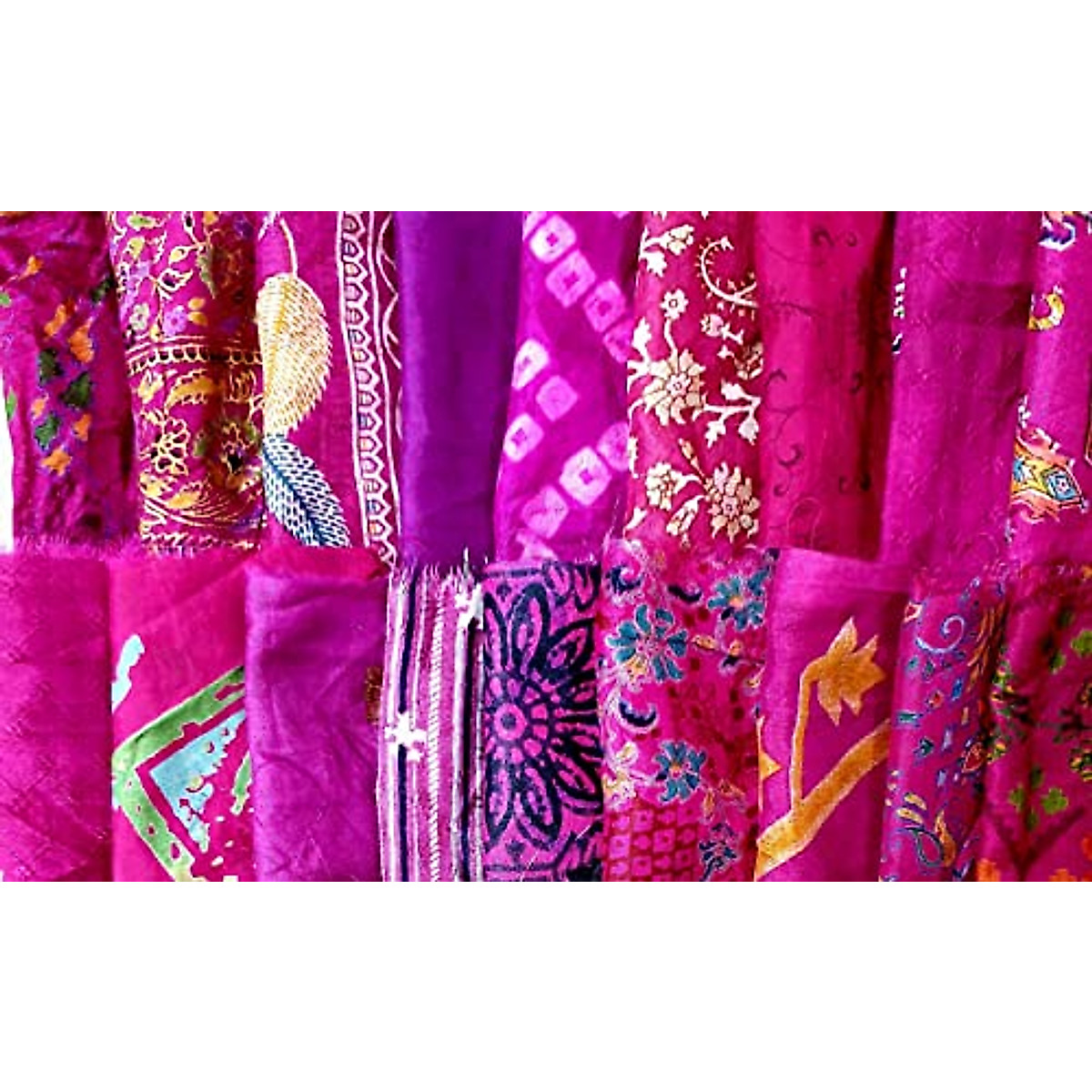 Vintage Fabrics Crafts Sari Silk Fabric Lot Vintage Sari Fabric Material Remnant 50 Small Pieces Magenta Craft Scrapbook Art Doll Junk Journal, 6 Inches