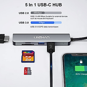 USB C Hub with 4K HDMI Output, Leizhan 5 in 1 USB 3.0 Adapter Type C Hub to HDMI USB C Dongle Adapter SD TF Card Reader, USB 3.0&2.0 OTG Adapter Compatible for MacBook Air HP XPS