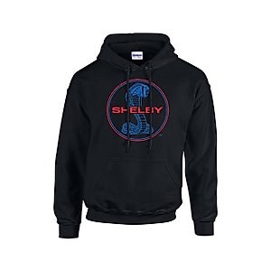 Ford Mustang Shelby Cobra Hooded Sweatshirt Blue and Red Hoodie Hood Racing Performance Tough Muscle Car Design-Black-XL