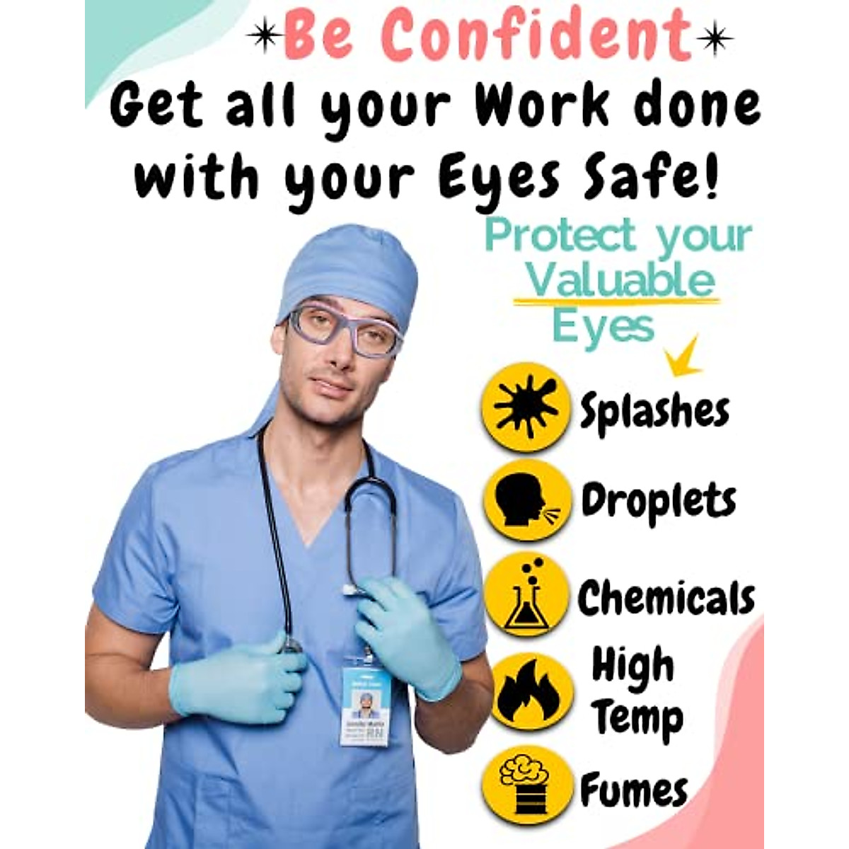 Pink Safety Glasses For Women - Lab Safety Glasses, Cute Dental Assistant Glasses, Anti Fog Nursing Goggles, Eye Protection glasses, Medical Goggles - Lentes De Seguridad Para Trabajar Para Mujer