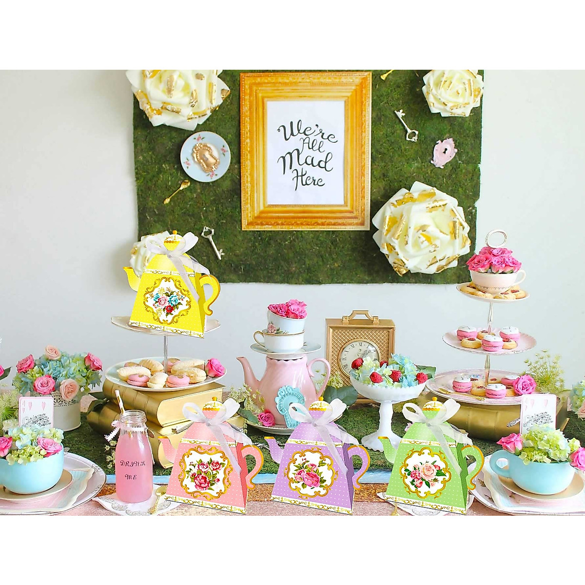 LaVenty 12 PCS Floral Tea Party Favor Bags Lets Partea Party Supplies Lets Partea Party Favor Boxes Tea Party Party Supplies Tea Party