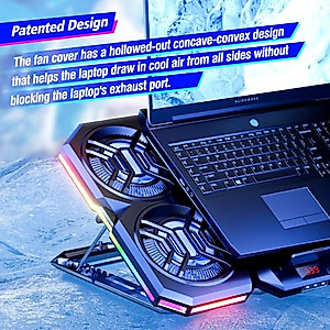 Gaming Laptop Cooling Pad,Large Size Laptop Cooler for 15"-21" Gaming Laptop with Silent Cooling Fans, RGB Lights, Laptop Cooling Stand with 5 Adjustable Heights, (Black with 18W Charger)