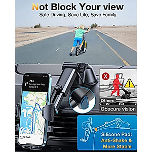 YRU [Upgrade 80LBS Strong Suction] Car Phone Holder Mount,[Bumpy Road Stable] Dashboard Cell Phone Holder for Car Air Vent Windshield Phone Stand for iPhone 14 13 12 Pro Max Samsung & Pickup Truck