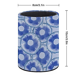 Blue Pineapple Ring Pattern Round PU Leather Pen Holder Desk Organizer Storage Container Pencil Container Brush Scissor Box
