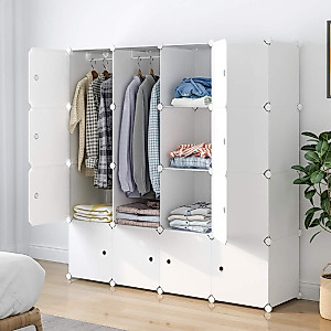 MAGINELS Portable Wardrobe Closets - 14"x18" Depth (16 Cube) Cube Storage, Bedroom Armoire, Wardrobe Storage Closet, Clothes Dresser, Closet Storage Organizer, White