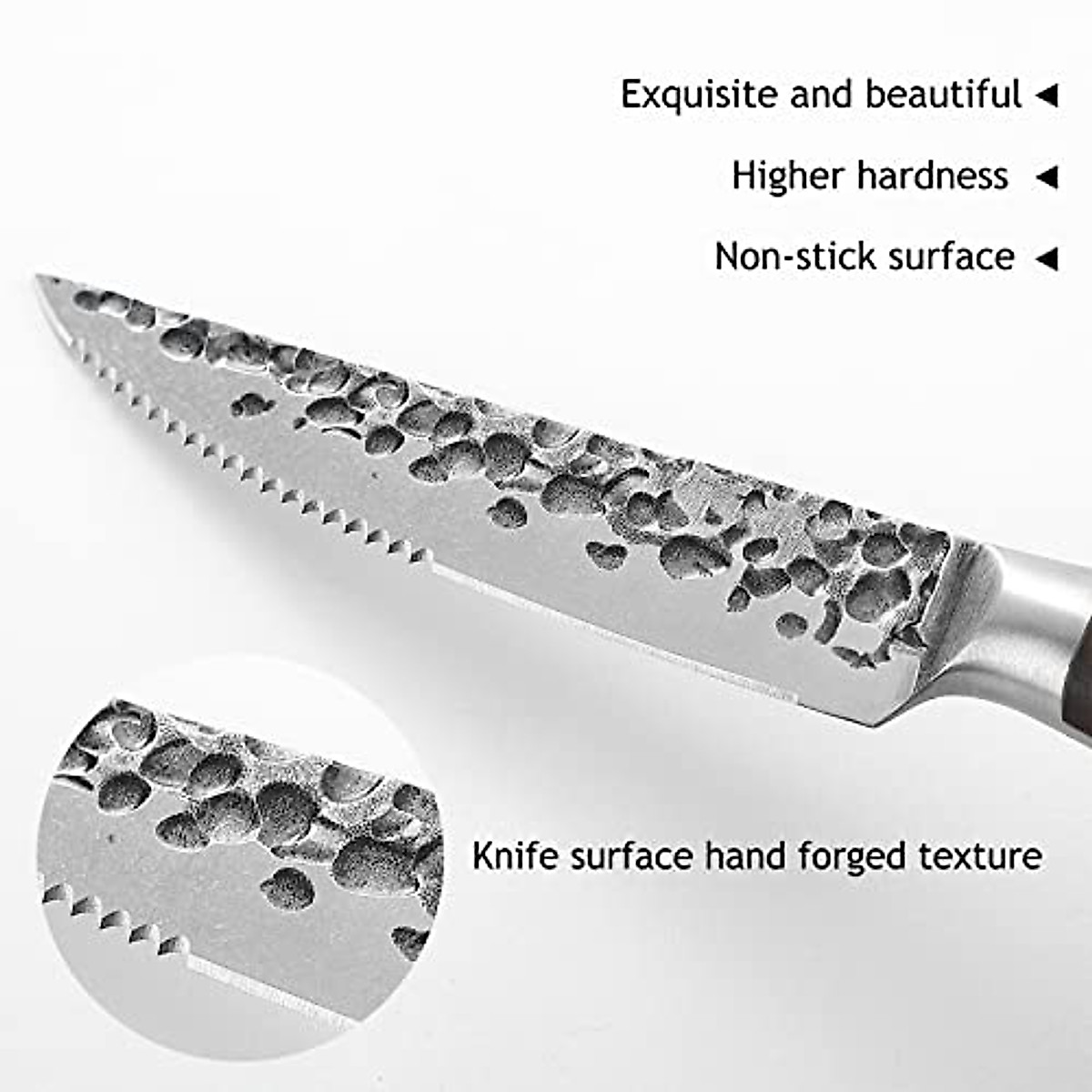 KONOLL Steak Knives Set of 6 Steaks Knife Serrated Blade Forged Handmade German High Carbon Steel with Full Tang Wood Handle