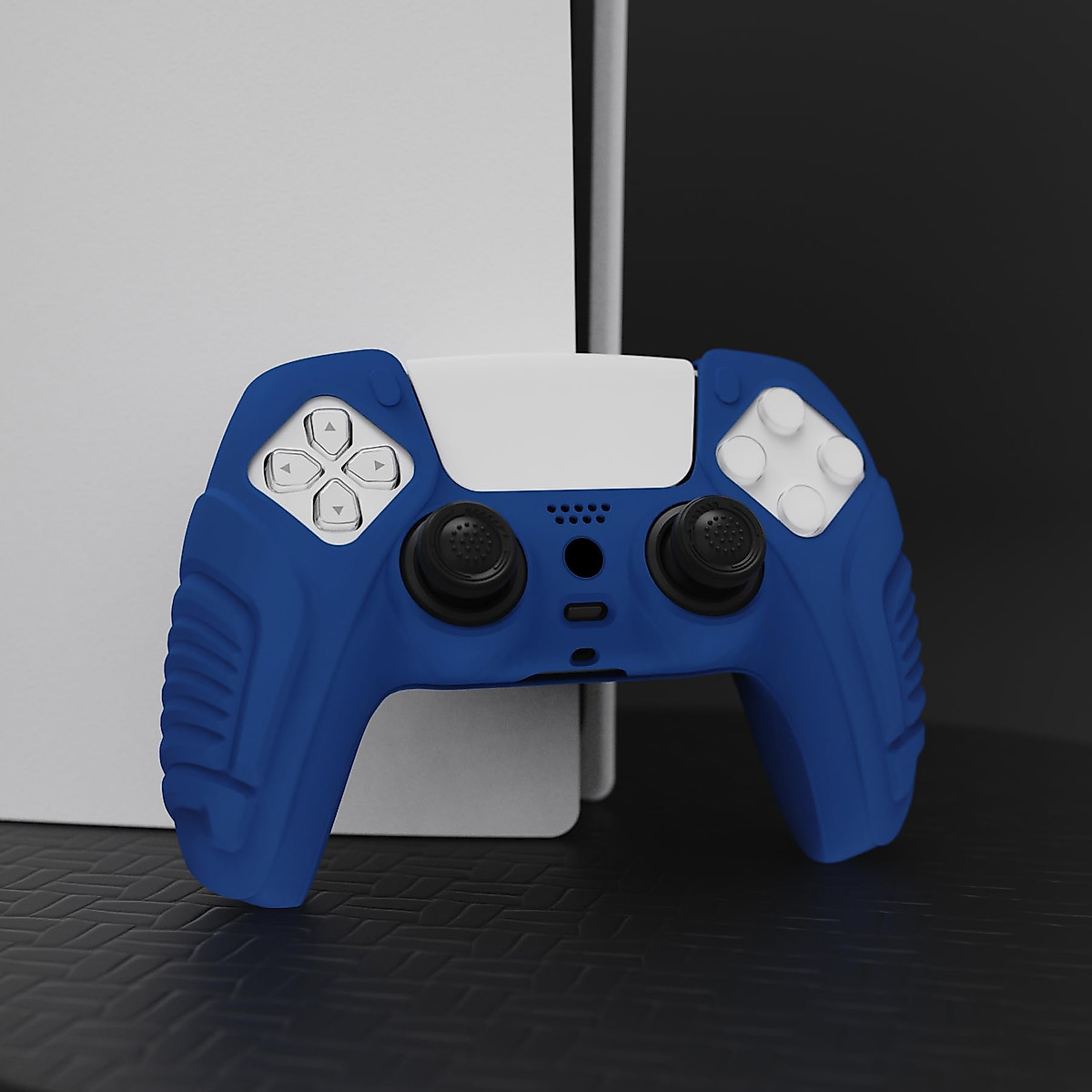 PlayVital Raging Warrior Edition Controller Protective Case Cover for PS5, Anti-Slip Rubber Protector for PS5 Wireless Controller, Soft Silicone Skin for PS5 Controller with Thumbstick Caps - Blue