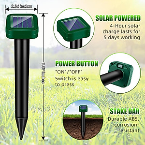 8 Pack Solar Mole Repellent Spikes, Ultrasonic Animal Repellent Outdoor Solar Powered Waterproof Sonic Burrowing Mole Deterrent Stake for Mole Vole Groundhog Gopher Armadillo Snake for Yard Lawns