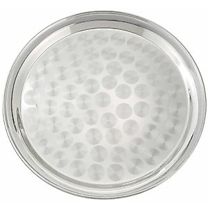 Winco Round Tray with Swirl Pattern, 16-Inch, Stainless Steel