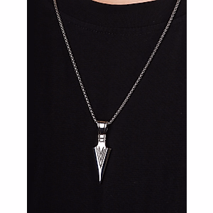 HAQUIL Arrowhead Necklace, Silver Plated Stainless Steel Arrowhead Pendant, Box Chain, Jewelry Gift for Men