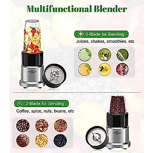 Personal Blender for Shakes and Smoothies, 6 Blades Bullet Blenders for Kitchen 850W, 17 Pieces Smoothie Blender with Grinder, 2 * 20oz To-Go Cups, Countertop Blender for Fruits, Protein Drinks, Ices