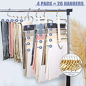 Pants Hangers Space Saving, 4 Pack Non-Slip Pants Rack Hanger Organizer for Closet, Stainless Steel Multiple Layers Multifunctional Pants Organizer for Clothes, Pants, Jeans, Scarf, Trousers