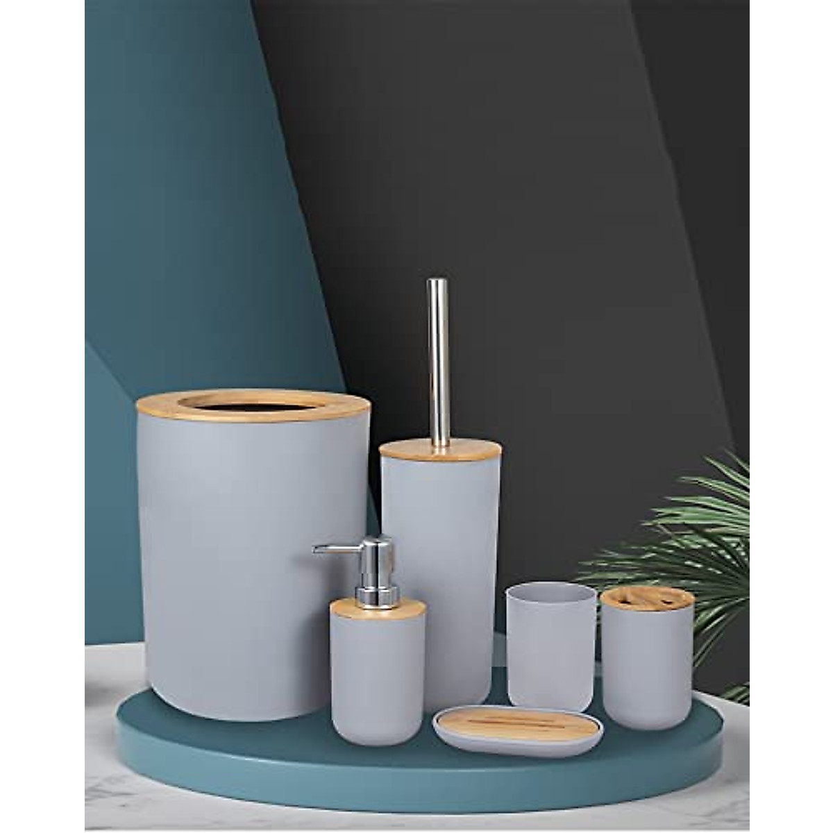 GANFANREN Bathroom Accessories Set 6 Pieces Room Set Toothbrush Holder Soap Dispenser Toilet Brush Trash Can Bathroom Essential Set (Color : C)