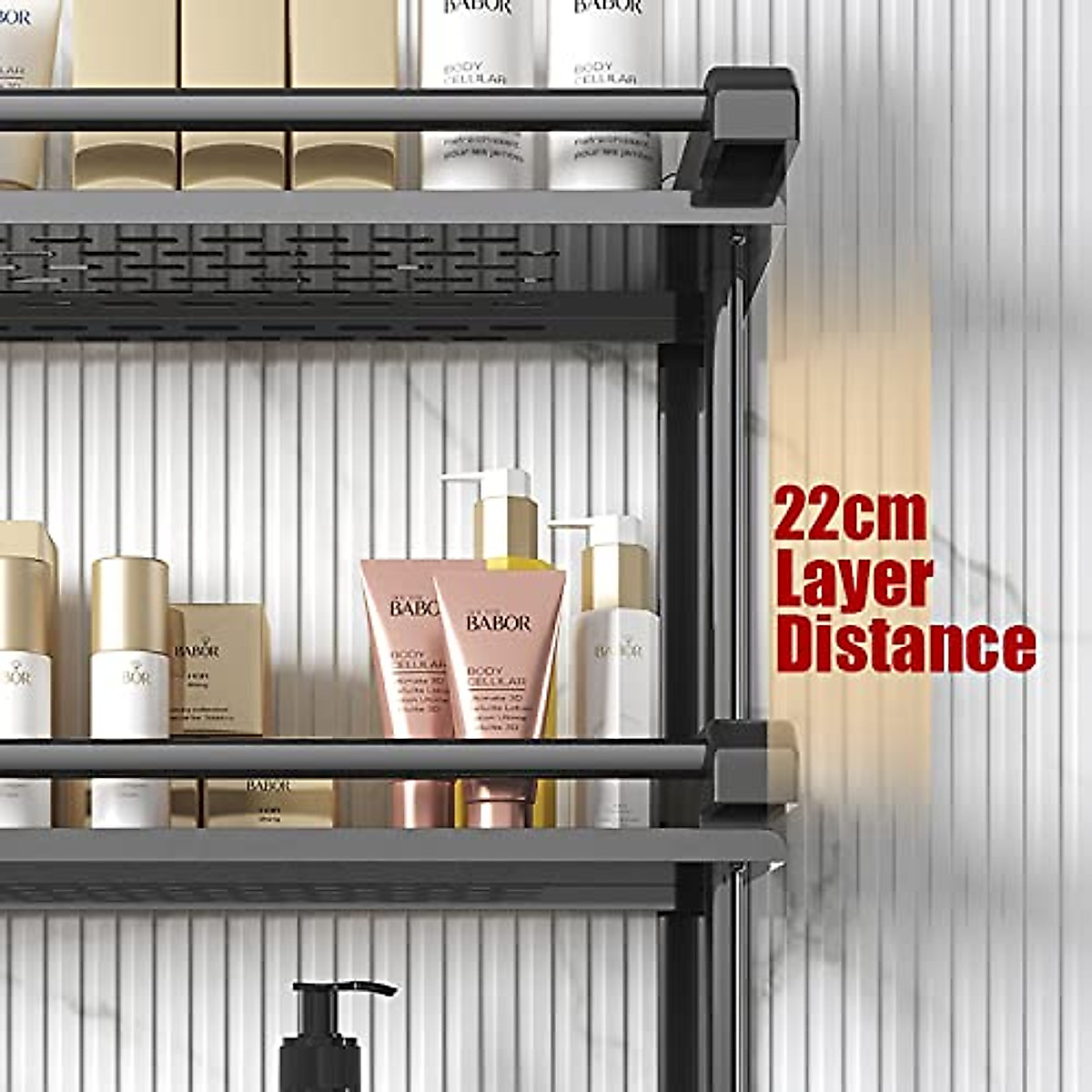 SWTOIPIG Floating Shelves, 2 Layers Bathroom Shelves with Hooks, Wall Shelves, Bathroom Shelf with Rails, Wall Mounted Storage Shelves, Metal Frame and ABS Plastic Towel Rack for Bathroom/Kitchen